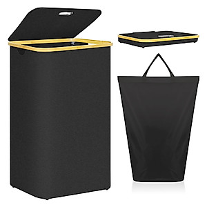 Laundry Hamper with Wheels, 100L Large Laundry Basket with Lid, Rolling Laundry Hamper with Removable Bag, Collapsible Clothes hamper for Bedroom Laundry Room Dorm (Black)