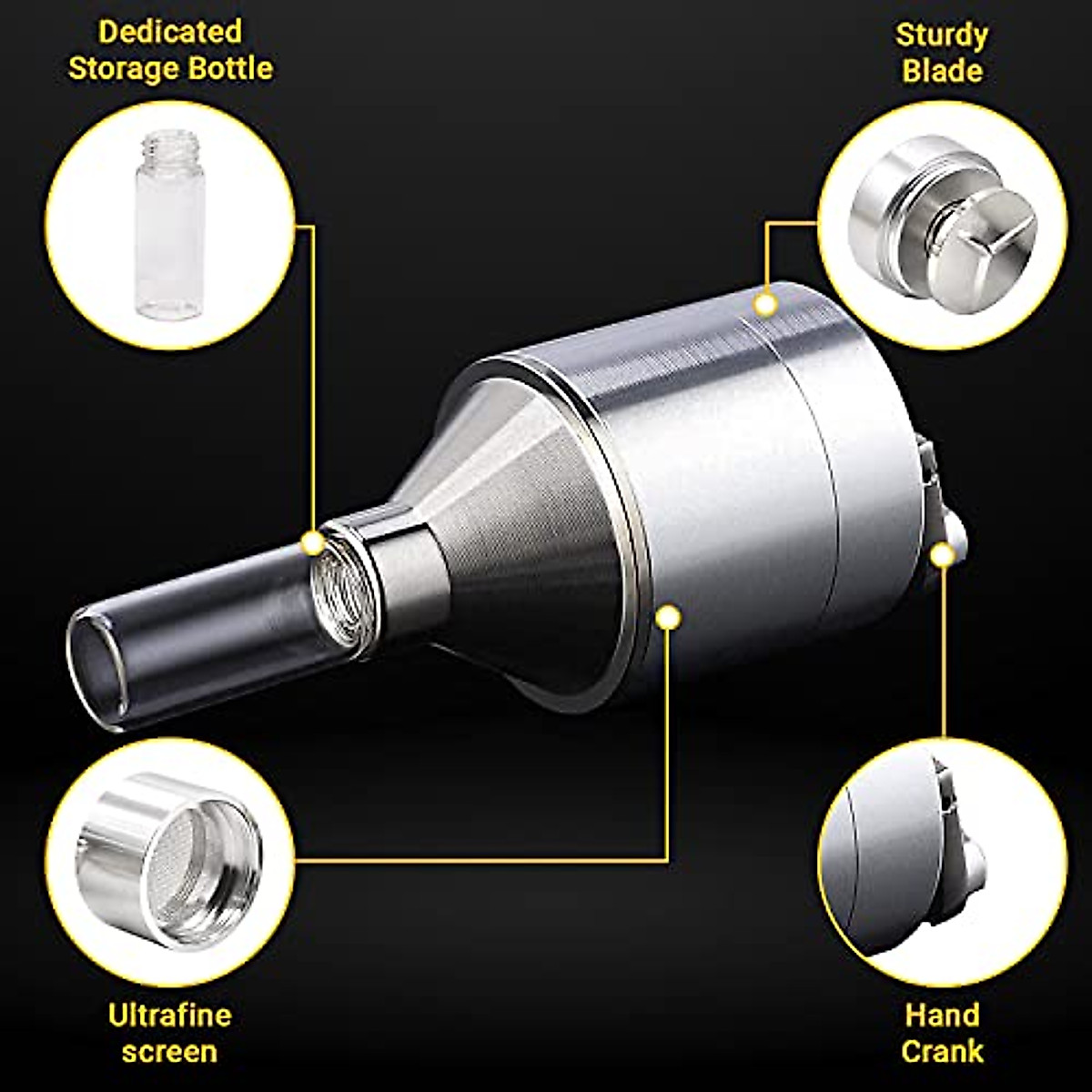 Spice Grinder Hand Mill Funnel Spice Crusher Funnel Shape Metal Grinder Fine Powder with Storage Bottle