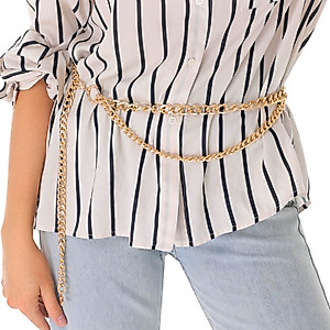 FAN&LOUIS Gold Waist Chain Belt for Women Dresses Jeans Plus Size Cute Ladies Metal Gold Plated Body Chain Belt Link Dangling Cinturones De Mujer Para Vestidos L XL 2XL