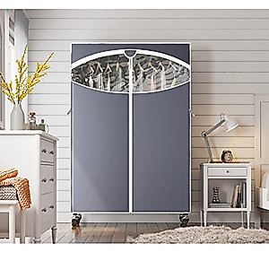 VIPEK R2C Plus Heavy Duty Rolling Garment Rack with Cover Adjustable Clothing Rack for Hanging Clothes Portable Closets with Double Rods, Wardrobe on Wheels, Black Rack with Grey Clear Window Cover