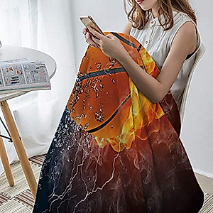 Ultra Soft Flannel Fleece Bed Blanket Basketball on Fire and Water Flame Splashing Lightning Throw Blanket All Season Warm Fuzzy Light Weight Cozy Plush Blankets for Living Room/Bedroom 40 x 50 inches