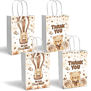 GREHUMOR Bear Baby Shower Decorations -Neutral Bear Baby Shower Paper Bags We Can Bearly Wait Gift Bags with Handles Thank You Gift Bags