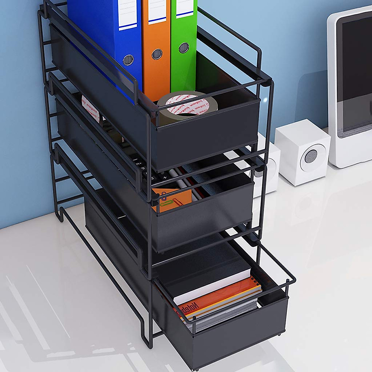 LIFOND Under Sink Storage Kitchen Sink Storage Shelf, Stackable Shelf,Cabinet Countertop Storage Shelf,Under Sink Organizer,Multifunction Storage Shelf Rack,for Kitchen Bathroom, White Single Layer