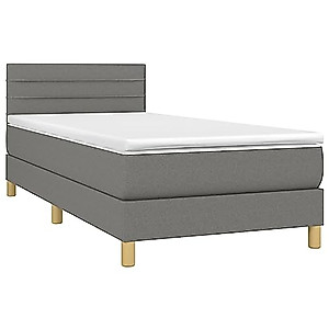 vidaXL Bed Frame, Box Spring Bed Single Platform Bed with Mattress, Bed Frame Mattress Foundation with Headboard for Bedroom, Dark Gray Twin Fabric
