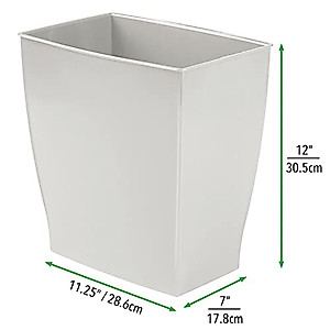 mDesign Plastic Rectangular Small 2 Gallon Trash Can - Wastebasket, Garbage Container Bin for Bathroom, Bedroom, Kitchen, Home Office, and Kids Room, Holds Waste, Recycling - 2 Pack - Light Gray