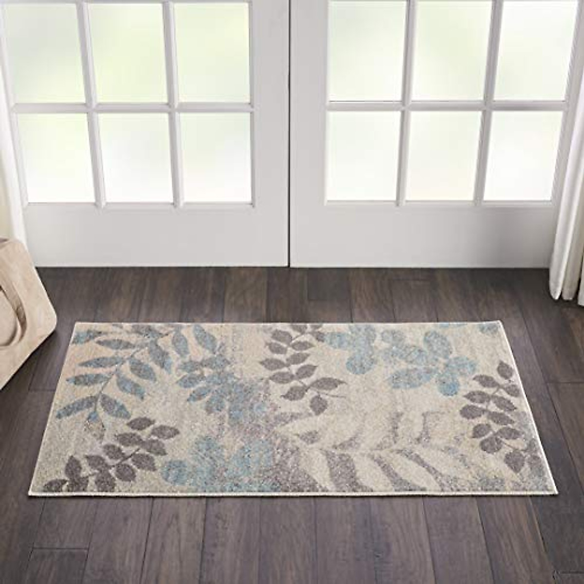 Nourison Tranquil Floral Ivory/Light Blue 2' x 4' Area -Rug, Easy -Cleaning, Non Shedding, Bed Room, Living Room, Dining Room, Kitchen (2x4)