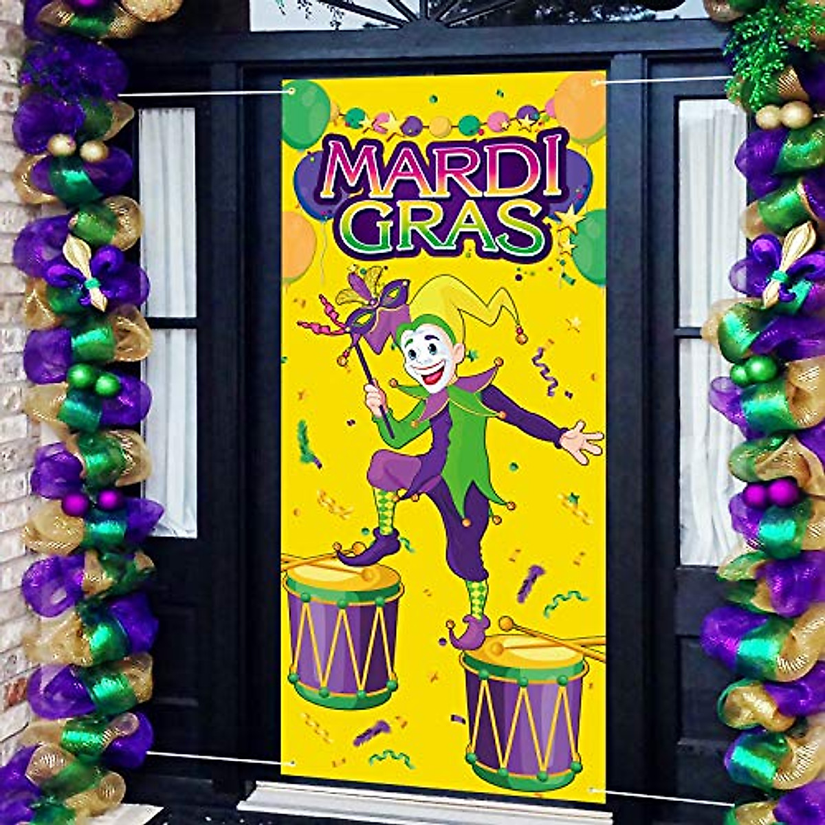 Mardi Gras Door Cover Banner Party Decoration Porch Sign Front Door Sign Mardi Gras Festival Carnival Party Decorations Photh Booth Backdrop Party Supplies Props Large Fabric 78.7 X 35.4 Inch
