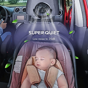 Retractable Portable Car Fans with 4 Speeds for Headrest and Rear Seat, Small Cooling Vehicle Air Fan, Quiet Operation, Rechargeable, Battery Operated,360 Degree Rotatable USB Fan for Baby, Puppy, SUV