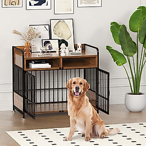 Furniture Dog Crate Large Dogs,42 Inch Dog Crates for Large Dogs,Wood Dog Cage Table with Drawers Storage,Dog Crates for Medium and Large Dogs Indoor,Sturdy Metal Dog Crate,Heavy Duty Dog Crate