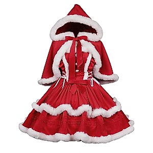 Women's Christmas Dress Skirt and Hooded Cloak Match (Red, XXL) …