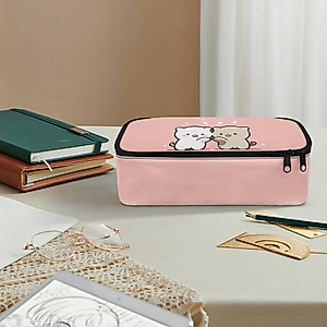 AQYAPTOIY Cute Cat Girls Pencil Case Large Capacity,Pink Pencil Pouch for Kids Adorable Pencil Bag for Preschool Children Portable Pencil Container for Boys Adults Men Handbag Cion Purse