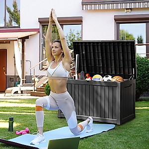 DRATO 230 Gallon Deck Box, Waterproof Resin Large Outdoor Storgae Box for Patio Furniture, Patio Cushions, Gardening Tools, Pool and Sports Supplies, Lockable (Black)