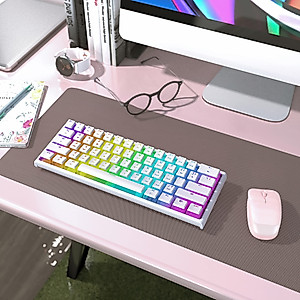 STOGA 60% Gaming Keyboard, White Mini Keyboard with Rainbow Blacklit, Wired Mechanical Keyboard for Computer, 61keys RGB Keyboard with Brown Switch,Pudding Keycap Keyboard for Windows PC/Mac Gamers