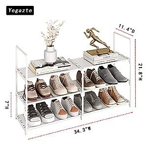 Yegazte Long 3-Tier Shoe Rack, Wide Shoe Storage Organizer Stackable Space Saving Shoe Shelf for 12-15 Pairs, Shoe Stand for Closet, Entryway and Hallway(White)