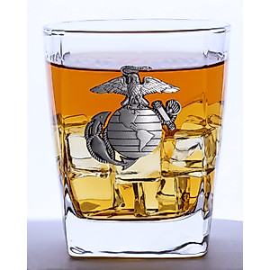 Indiana Metal Craft US Marine Corps 13 oz EGA Double Old Fashion Glass Pewter Emblem Made in USA