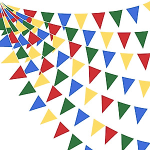 32Ft Super Mario Party Decorations Red Blue Yellow Green Carnival Circus Clown Triangle Flag Pennant Bunting Banner Fabric Garland Streamers for Kids Mario Birthday Baby Shower Outdoor Garden Decor