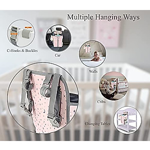 Llama Bella Hanging Diaper Caddy - Baby Diaper Organizer for Changing Table - Diaper Stacker for Crib, Playard or Wall - Newborn Diaper Holder (Pink)