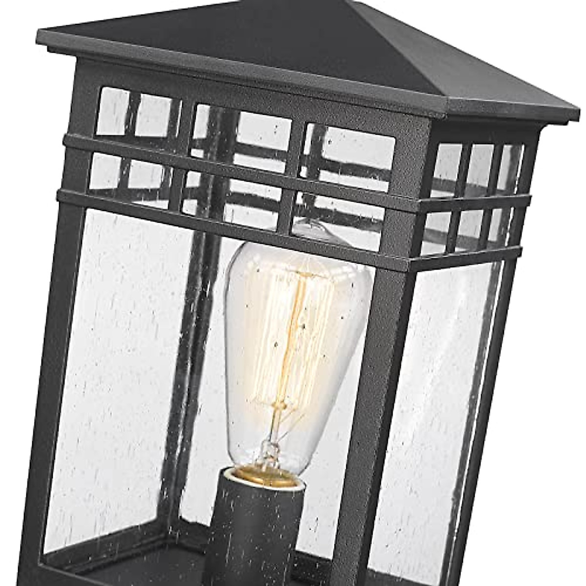 Diyel Outdoor Post Light Fixture, Modern Exterior Pillar Lantern with Black Finish & Seeded Glass, Pole Light for Garden, Backyard, Courtyard, Patio, Porch, RZ009-P BK
