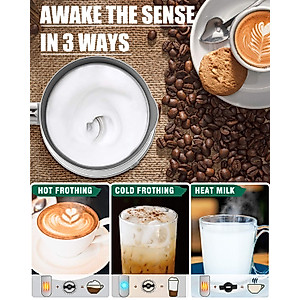 Huogary Milk Frother, Milk Steamer for Milk Foam & Hot Milk(4.5oz/10.5oz), Electric Milk Frother and Warmer for Homemade Coffee, 120V (Black) (white)