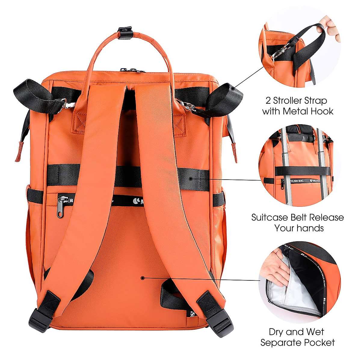 Baby Diaper Bag Backpack, Multi-Function Waterproof Travel Back pack Nappy Bags for Women Baby include Insulated Pocket, Changing Pad, Stroller Straps and Elastic Luggage Strap for Travel Orange