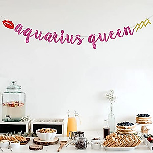 Aquarius Queen Banner, January February Birthday Banner, Aquarius Sign, Zodiac Aquarius Birthday Party Decorations for Her, Happy 21st ,25th, 30th, 40th,50th, 60th Birthday Party Decor, Rose Glitter