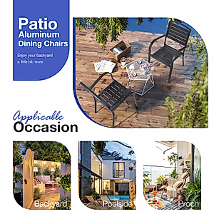 Patiorama Aluminum Outdoor Dining Chairs Set of 4, Stackable Outdoor Patio Chairs Set of 4, All-Weather Bistro Chair with Armrest, Faux Wood Outdoor Dining Chairs for Indoor Yard Garden-Black