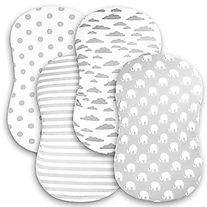 Bassinet Bed Sheets – Premium Bassinet Fitted Sheets 4 Pack – 100% Jersey Knit Cotton Cradle Sheets – Bassinet Bedding for Standard Size Oval or Halo Bassinet Pads – Bassinet Sheet for Boy & Girl