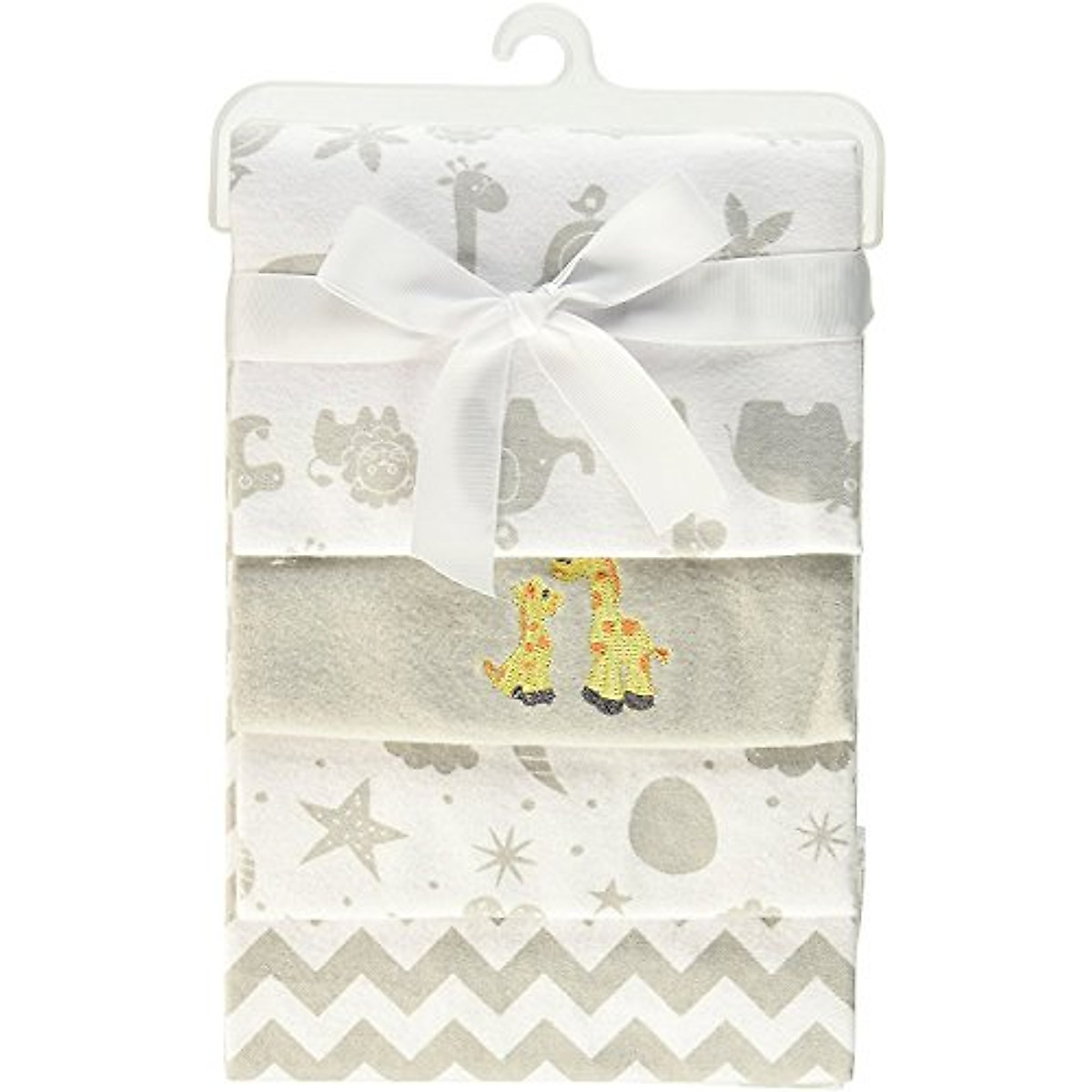 Spasilk Receiving Baby Blanket, 100% Cotton Flannel Blanket, Pack of 4, Gray Giraffe