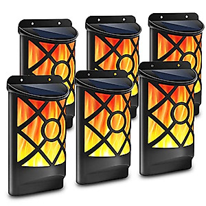 Aityvert Solar Flame Lights Outdoor, Waterproof Flickering Flame Solar Lights Dark Sensor Auto On/Off 66 LED Solar Powered Wall Mounted Night Lights Lattice Design for Patio Deck Driveway