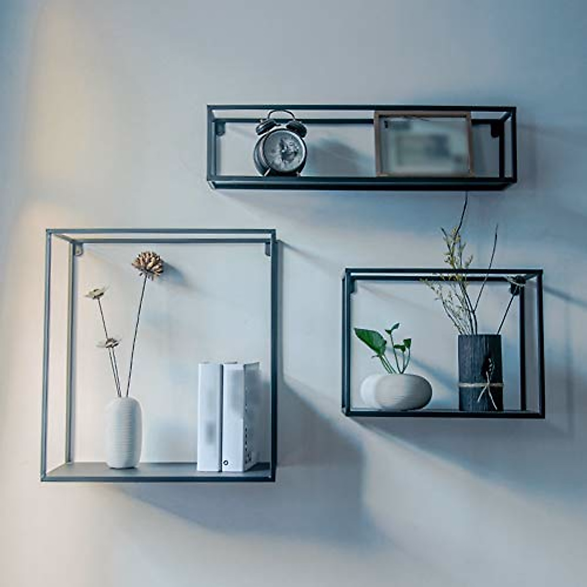 PIBM Stylish Simplicity Shelf Wall Mounted Floating Rack Shelves Metal Storage Living Room Background Wall,2 Colors Avaliable,3 Sizes, Black , 46X50X25cm