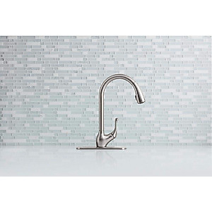 KOHLER K-R78035-SD-VS Barossa Touchless Pull-Down Kitchen Sink Faucet with Soap Dispenser, Kitchen Faucet with Pull Down Sprayer, Vibrant Stainless