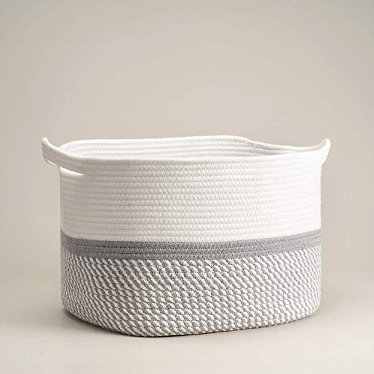 CHICVITA XXL Extra Large Grey Cotton Rope Woven Basket & Grey Small Square Cotton Rope Basket