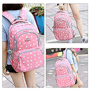 goldwheat Backpack for Girls Middle School Bag Lightweight Kids Bookbag with Cute Pawprint Water Resistant