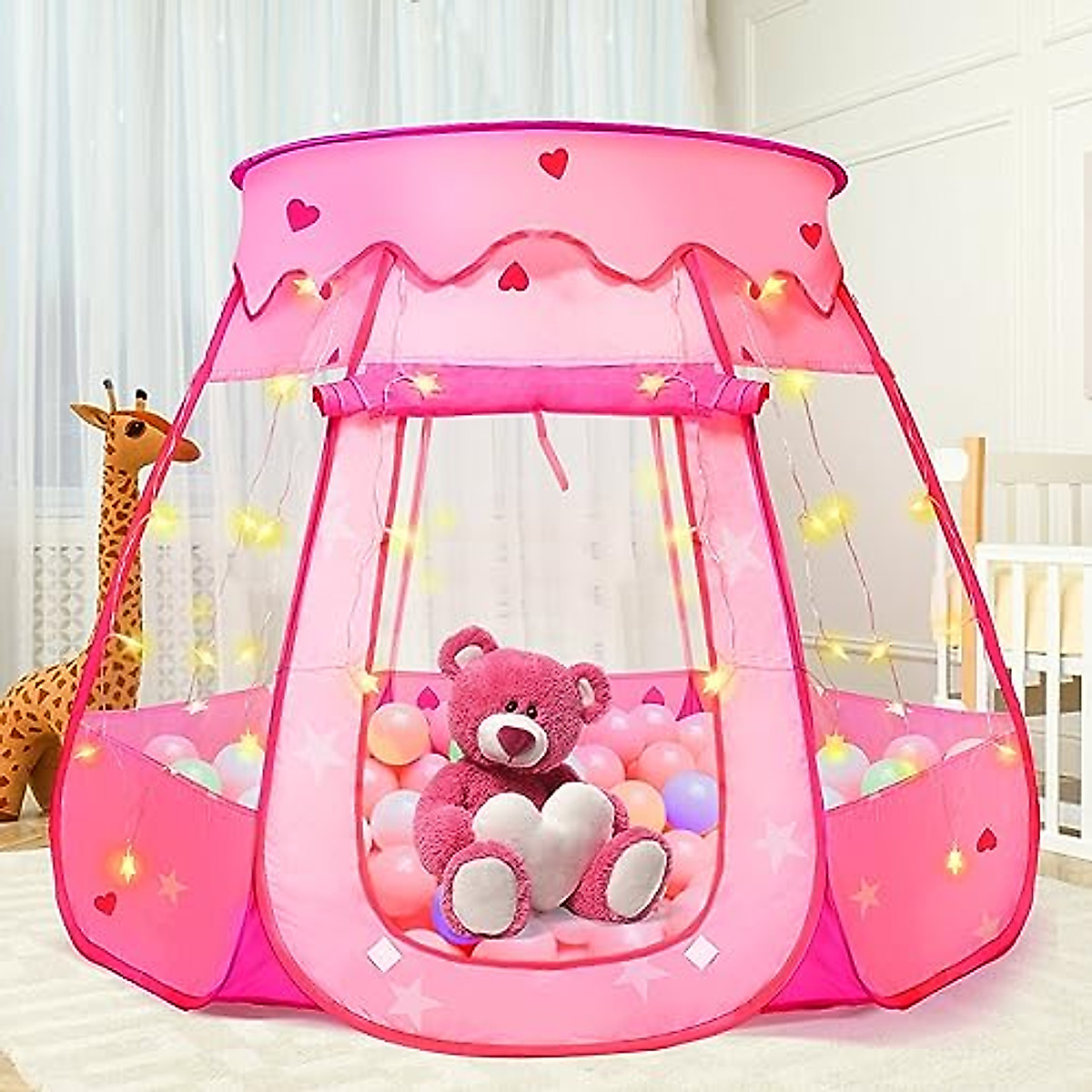 TooyBing Pop Up Princess Tent with Star Light, Toys for 1 2 3 Year Old Girl Birthday Gift, Ball Pit for Baby 12-18 Month, Foldable Kids Play Tent for Toddler 1-3, One Year Old Girl Toy Indoor Outdoor