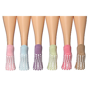 RONNOX Women's 6-Pairs Anti-Skid Non-Slip Silicone-Gripper Low Cut Cushioned Socks, For Yoga Pilates & Barre, Small/Medium, RY04-B-SM