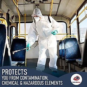 Medical Nation Hazmat Suits | 10 Pack, Extra Large | Disposable Protective Coveralls, Heavy Duty Full Body Painters Suit for Men & Women with Hood, Sleeves, Zipper - Breathable & Water Resistant - XL