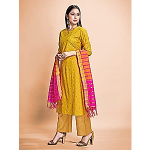 Indian Kurti With Pant & Dupatta For Womens |Rayon Printed Kurta Kurtis For Women Tunic Set Yellow