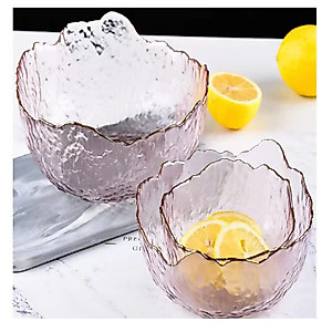 AwakingWaves Japanese Hammer Pattern Glass Salad Bowl for Fruit Snack and Appitizer, Cute Kitchen Household Cooking Gifts for Home Kitchen, Hot Heat Proof Plate Holder, Pink Party Decor (25 oz)