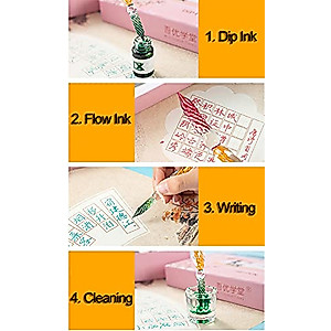 XIAOYU Mermaid Story Glass Pen, Mermaid Story Glass Dip Pen Ink Set, Mermaid Story Calligraphy Dip Pens, Starry Sky Crystal Calligraphy Pen and Ink Set with 12 Colorful Inks, Purple