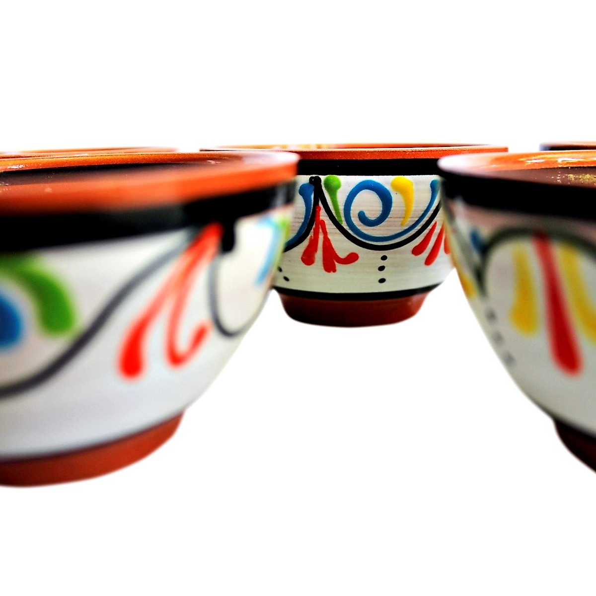 Cactus Canyon Ceramics Salsa Bowls - Spanish Terracotta White Decor - Small Serving Bowl (European Size), Festive Dinnerware 5 Piece Set - Dishwasher & Microwave Safe