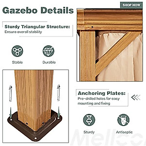 MELLCOM 12' X 14' Hardtop Gazebo, Wooden Finish Coated Aluminum Frame Gazebo with Galvanized Steel Double Roof, Brown Metal Gazebo with Curtains and Nettings for Patios, Gardens, Lawns