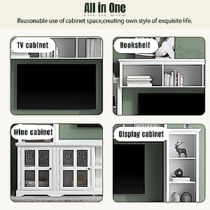 Merax Minimalism Style Entertainment Wall Unit with Bridge, Multifunctional TV Stand with Tempered Glass Door Modern Console Table for Televisions Up to 70”, 104.3 inch Length, White