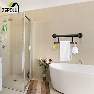 Black Grab Bar Towel Rack Combo, Zepolu Handicap Towel Bar for Bathroom, Stainless Steel Safety Assist Bar Balanced Support Handle 17 Inch, Wall Mounted Towel Grab Bars for Senior Elderly Disabled