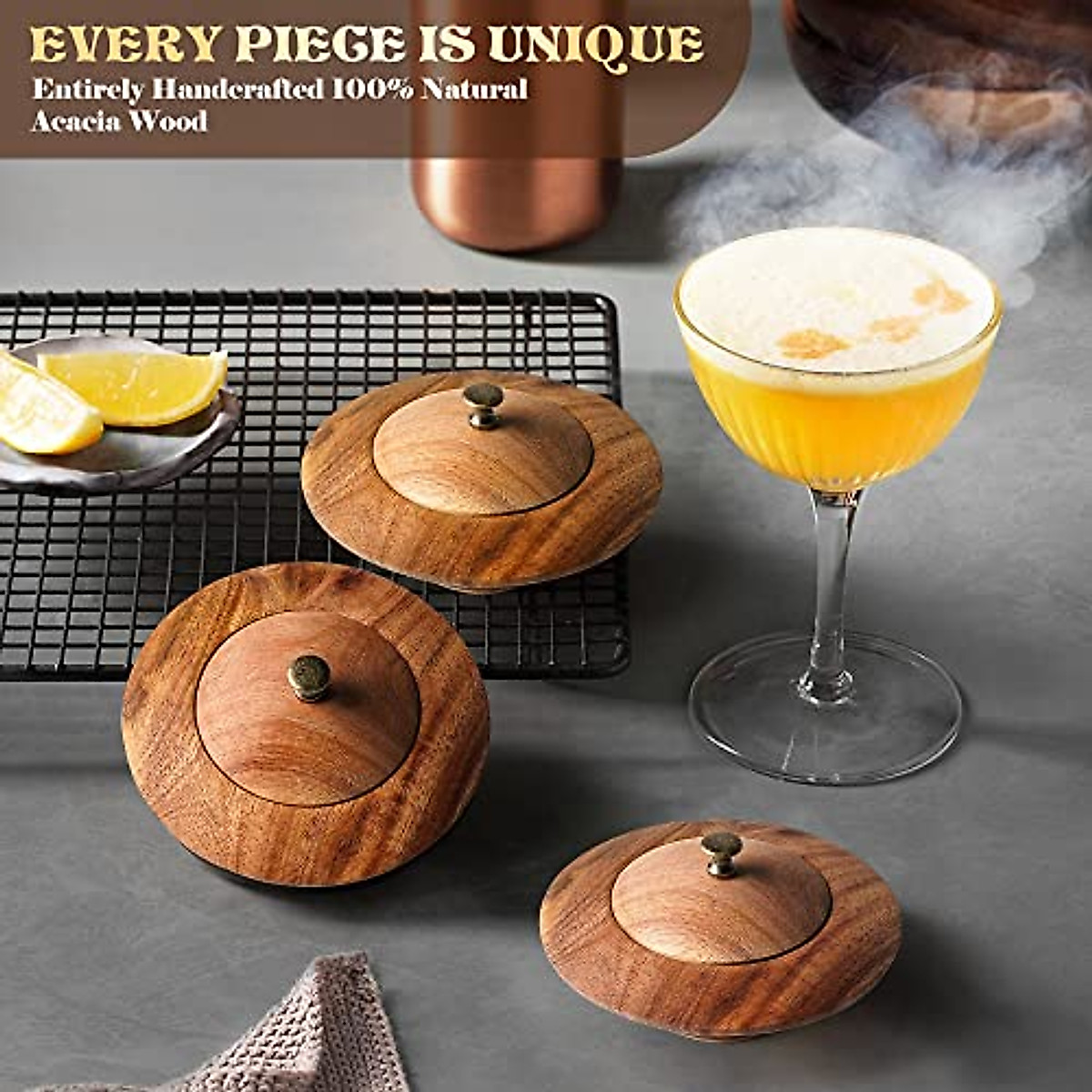 Cocktail Whiskey Drink Smoker Kit – 4 Flavors Wood Chips, Old Fashioned Chimney Drink Smoker Set for Infuse Bourbon, Cocktails, Whiskey, Wine, Meat, Cheese, Ideal Gifts for Men, Husband, Dad, Christmas