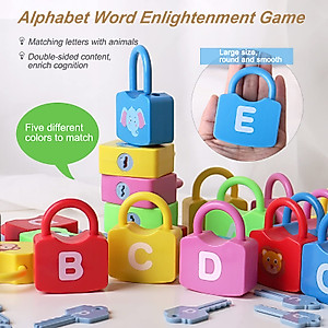 YECEN Alphabet Learning Lock Letter Combination-with 26 Locks, 26 Keys Montessori Preschool Alphabet Learning Game ABC Learning Educational Toys