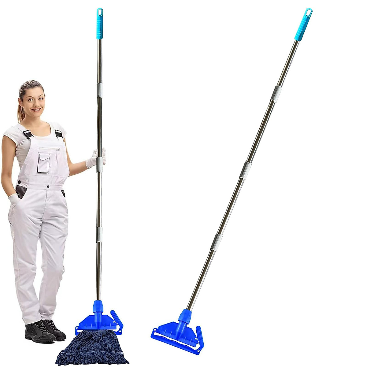 Mop Handle Commercial Heavy Duty - 70 inch Metal Commercial Mop Stick,Side Gate Mop Head Replacement Holder for Floor Cleaning,Clamp Mop Handle Quick Change for Wet Mop (1)