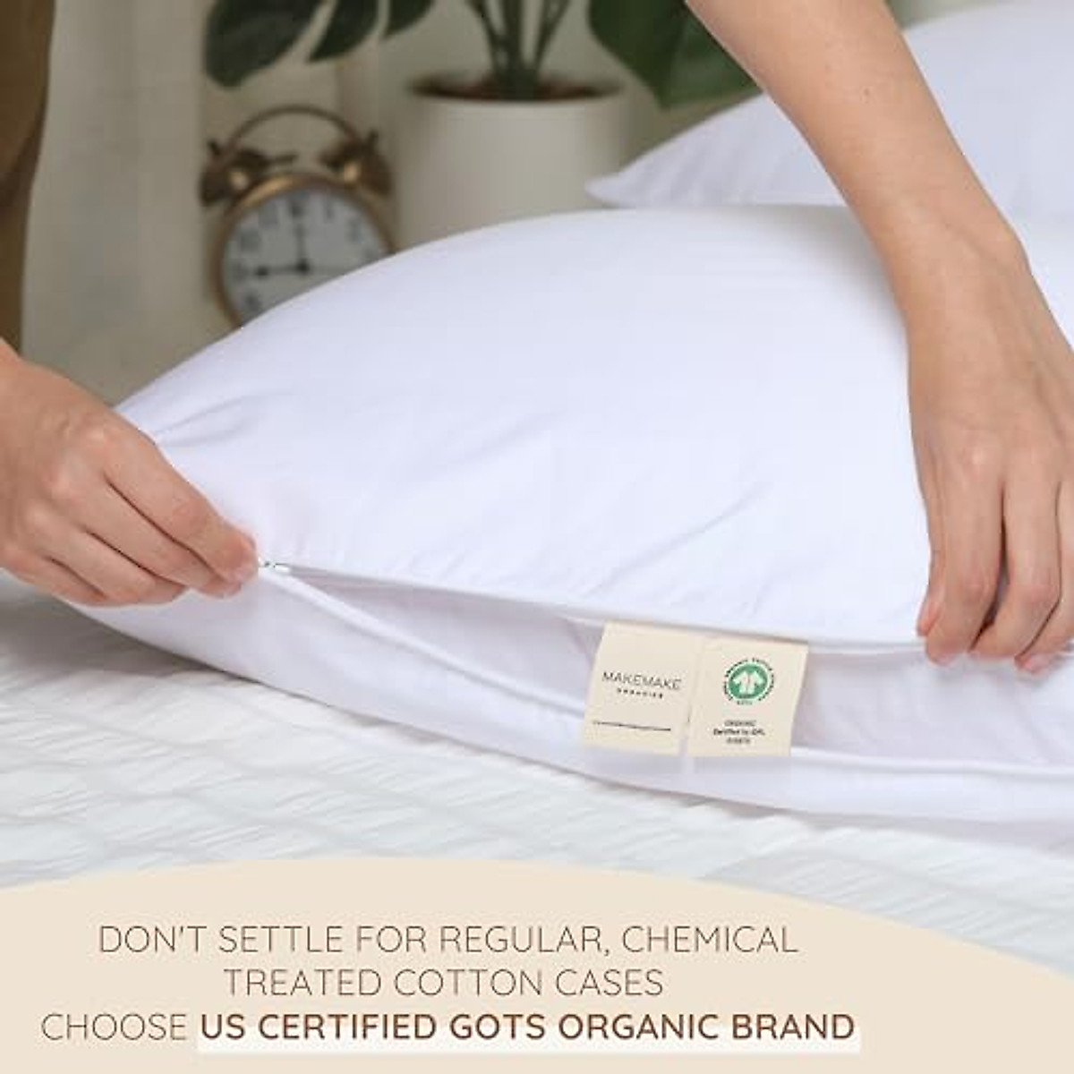 MakeMake Organics Organic Pillowcase Toddler (Set of 2) GOTS Certified Organic Cotton Toddler Pillowcase Zippered Breathable Non Toxic Fits 13x18 Toddler Travel (14x19, Pearl White)