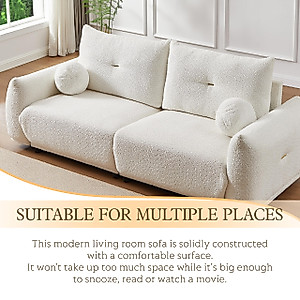 DAMAIFROM Boucle Sofa Cloud Couch, 90.5" Modern Comfy Teddy Sofa Deep Seat Futon Couch with Pillows, Cozy Soft Upholstered 3 Seater Sofa Oversized Loveseat Sofas for Living Room, Apartment, Beige