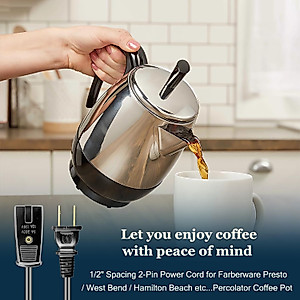 HASMX Power Cord 36" for West Bend Slow Cooker 84114 84124, Replacement Part 2pin Cord Black 3ft Length (1-Pack)