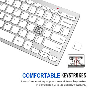 Arteck 2.4G Wireless Keyboard Ultra Slim and Compact Keyboard with Media Hotkeys for Computer Desktop PC Laptop Surface Smart TV and Windows 11/10/8/7, Silver